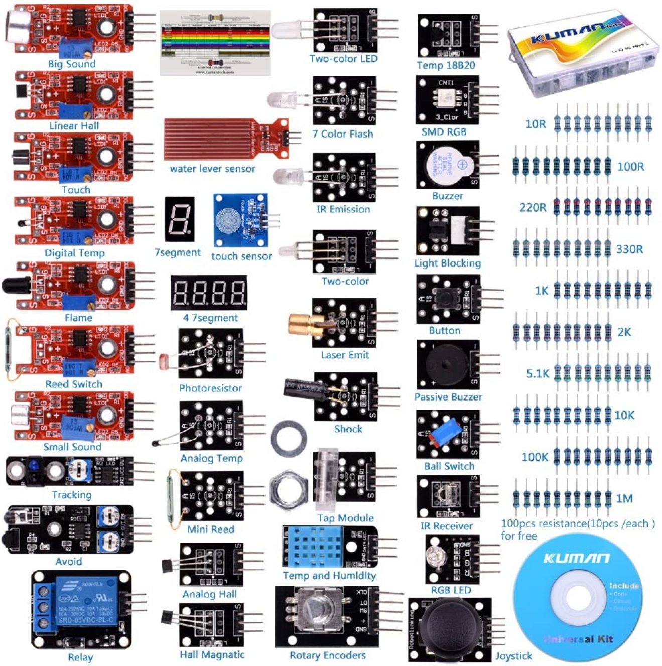 Kit Capteurs Kuman pour Arduino / Raspberry / ... - CONSOMMABLES - Nozzler