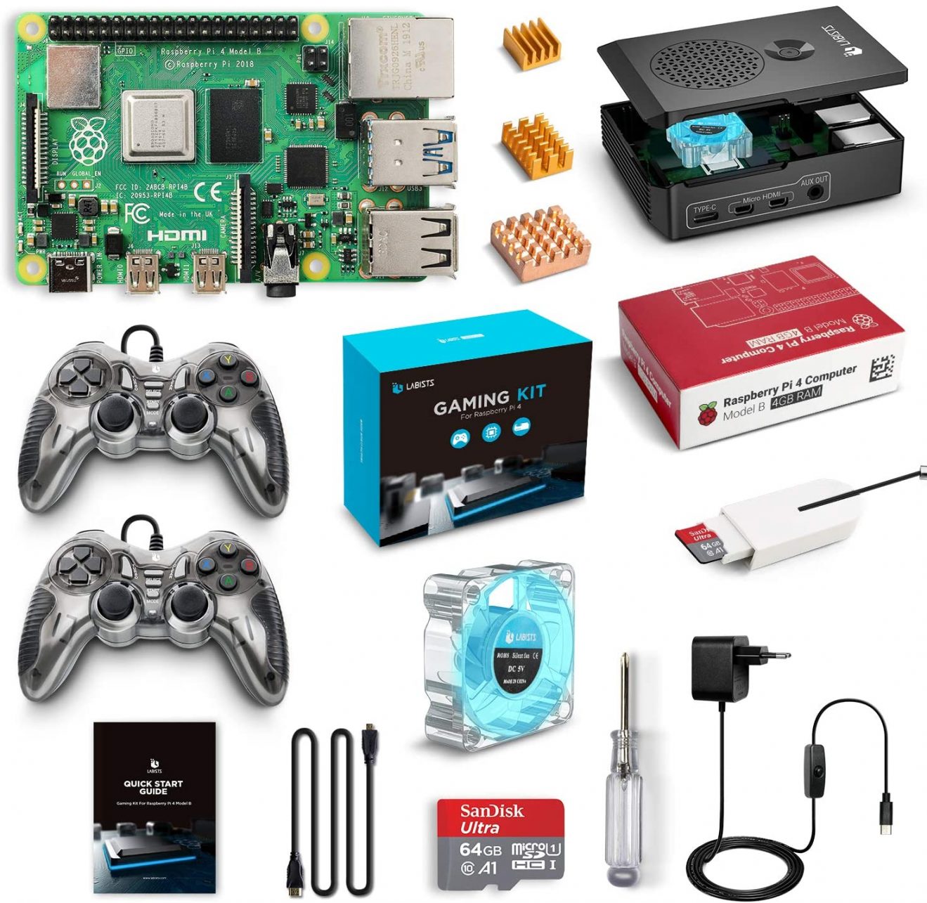 Kit Complet Gaming Raspberry Pi 4 4Go Ram 64Go SD + Manettes ...