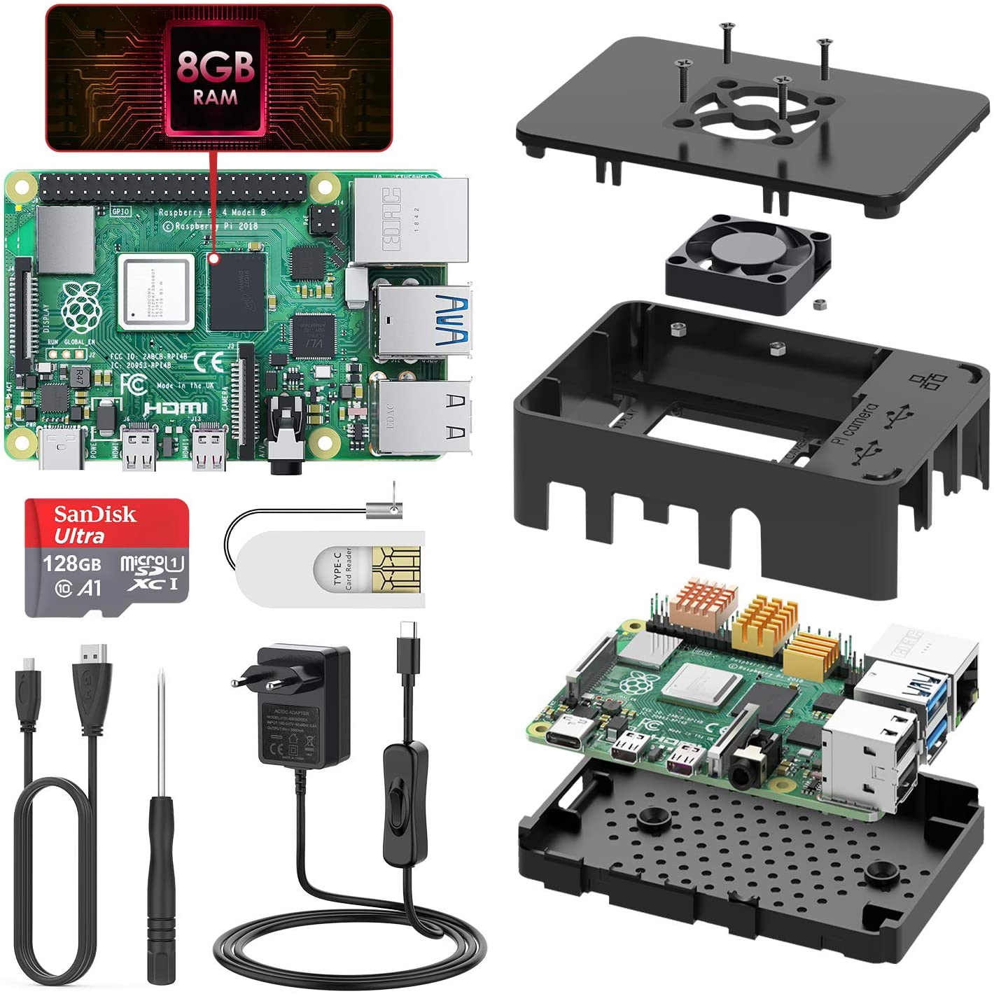 Kit complet Raspberry Pi 4 B 8Go Ram 128Go Rom - OUTILS - Nozzler