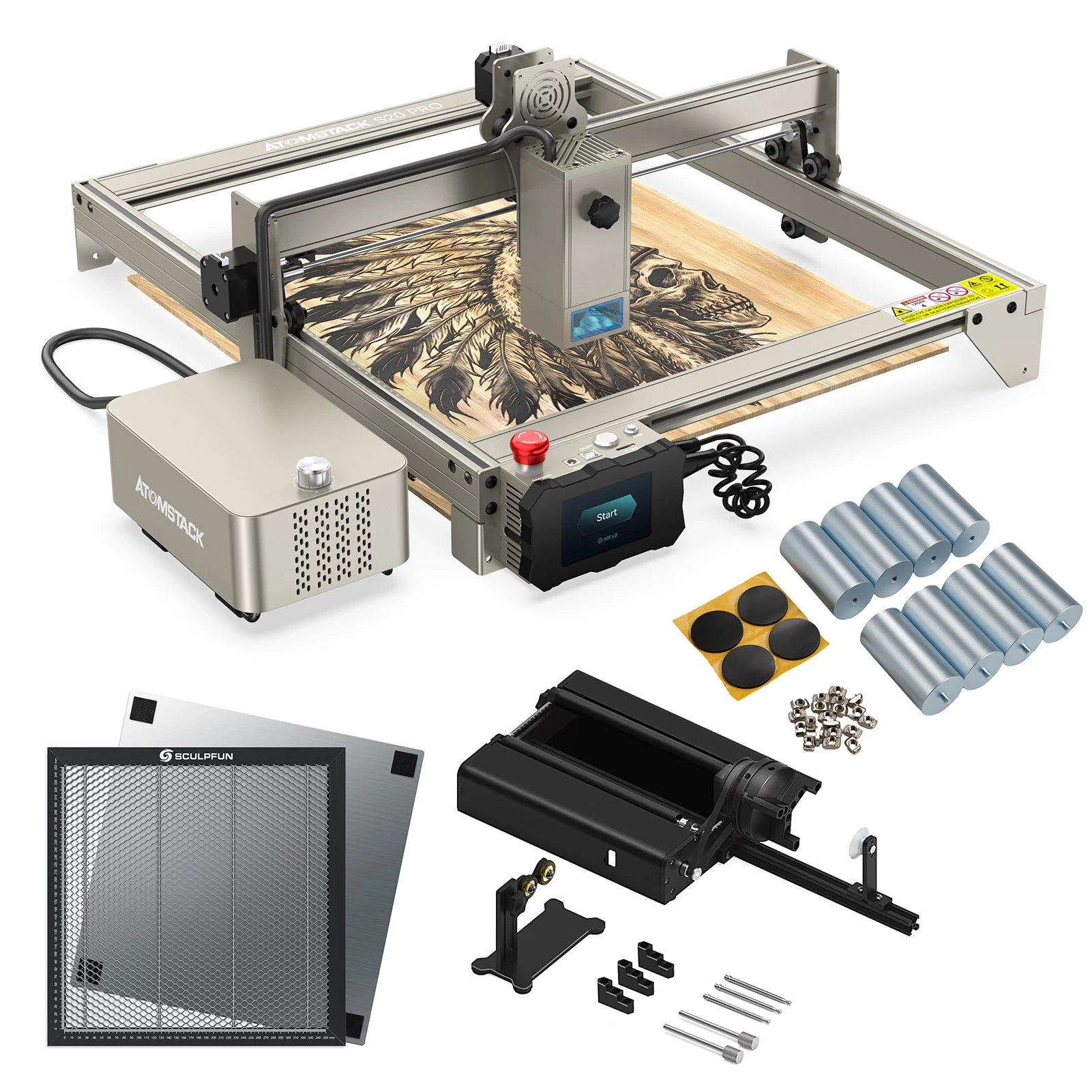 ATOMSTACK S20 Pro 20W + Honeycomb + Rotary + Air Assist - LASER - Nozzler